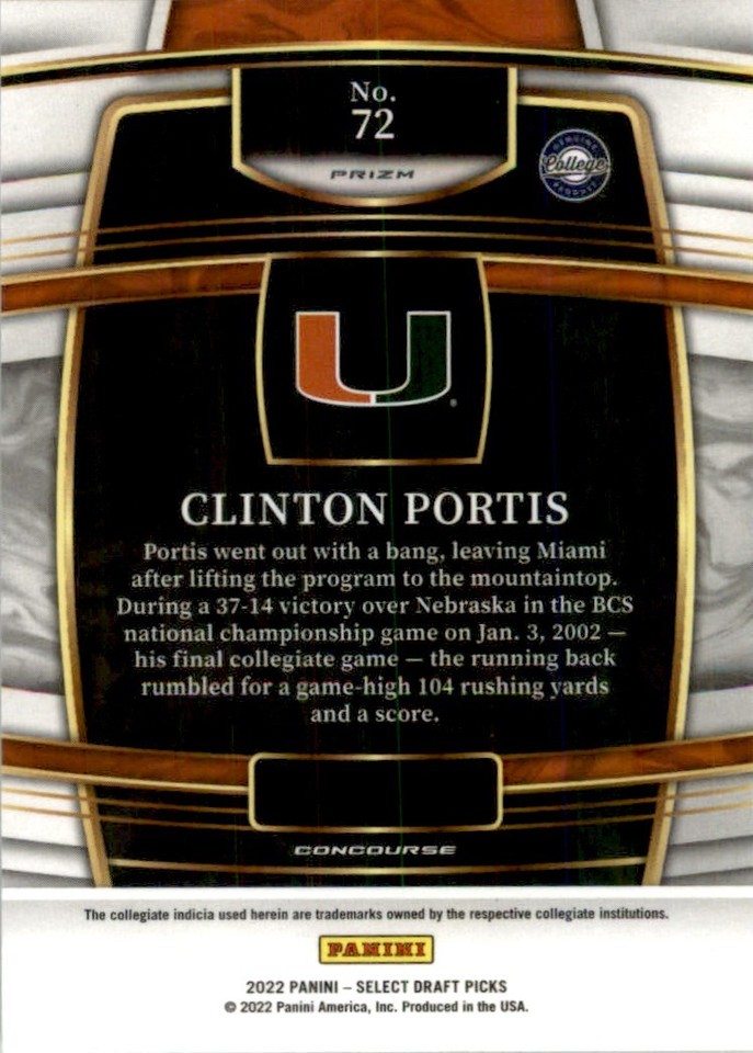 Clinton Portis 2022 Panini #72 Select Draft Picks Concourse Gold Lazer ...