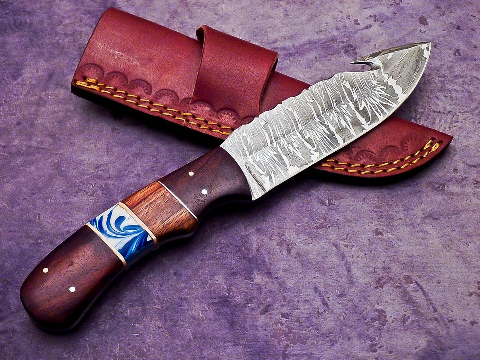 CUSTOM Damascus Steel Knife Handmade NATURAL WOOD, Hunting CAMPING ...