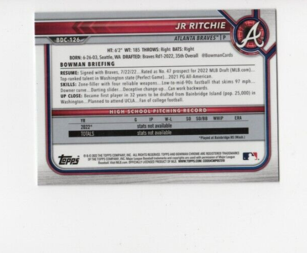 2022 Bowman Draft Chrome Baseball Jr Ritchie #BDC-126 1st Bowman ...