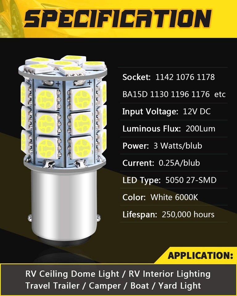 2Pack 12V White 67 89 97 631 5007 5008 R5W R10W 1156 LED Bulb Mini ...