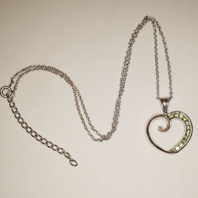 Sterling Silver Green Cz Open Heart Pendant/16”-18” Cable Chain ...