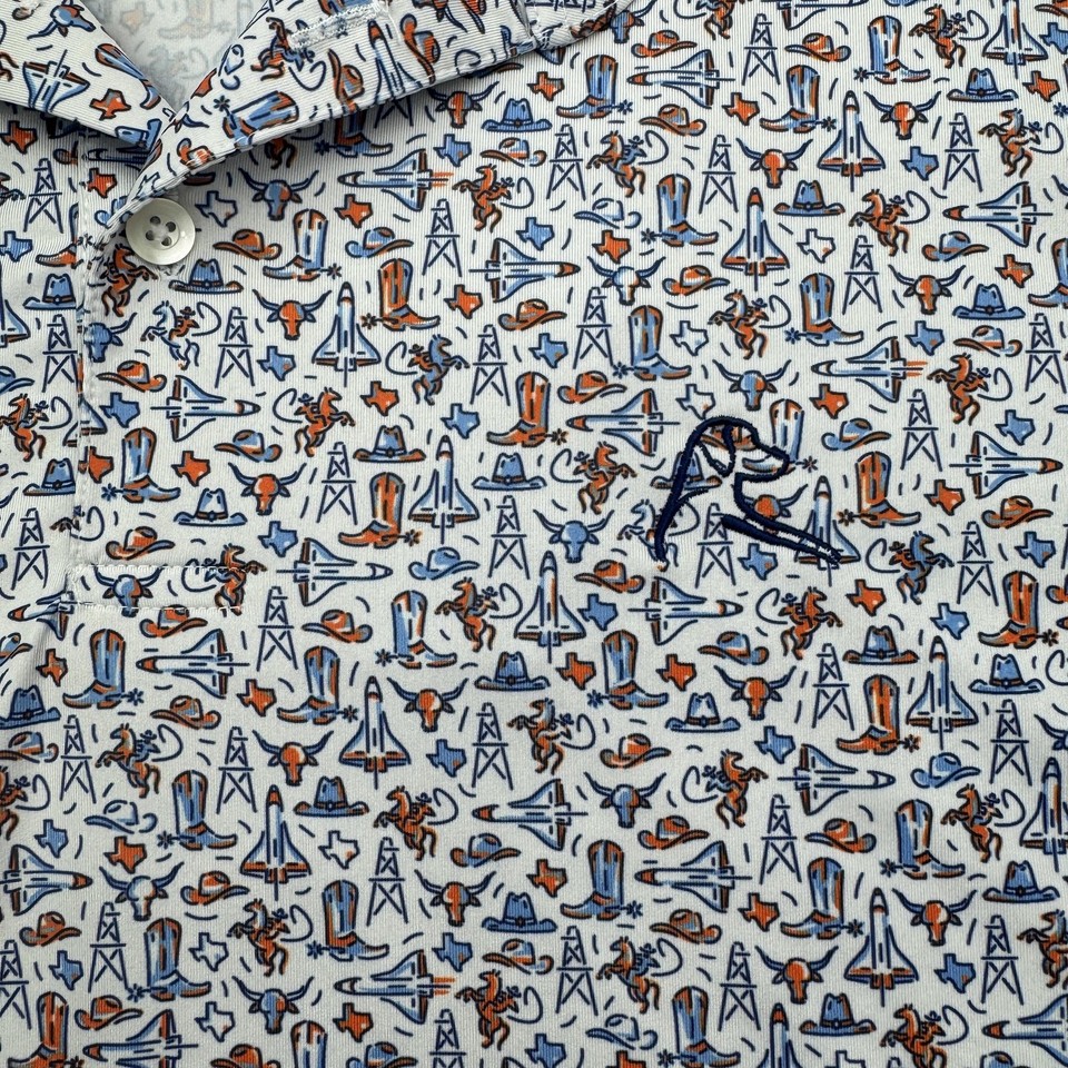 Rhoback Polo Shirt Mens 2XL Texas Space Cowboy Rocket Print Golf ...