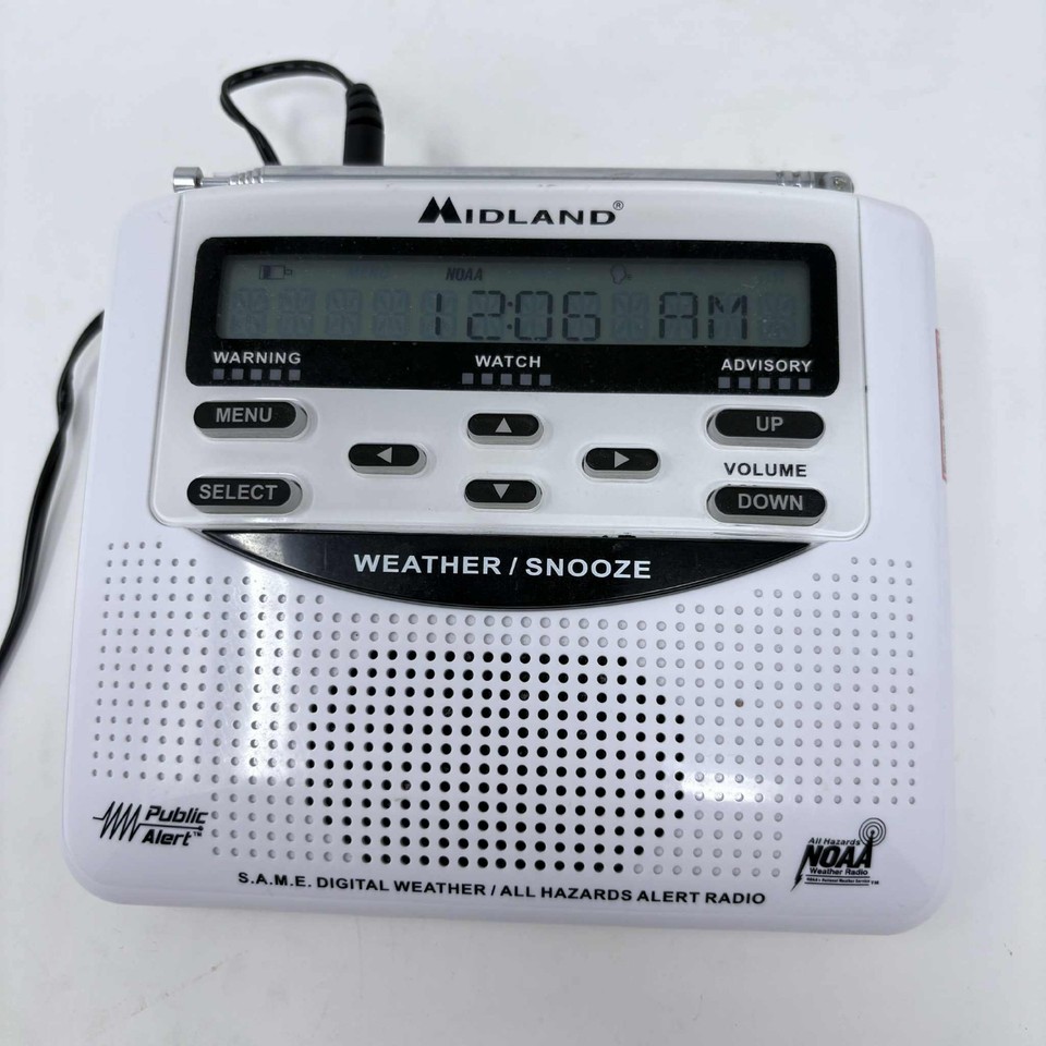 Midland WR-120 Emergency Weather Alert Radio with Alarm Clock - White ...
