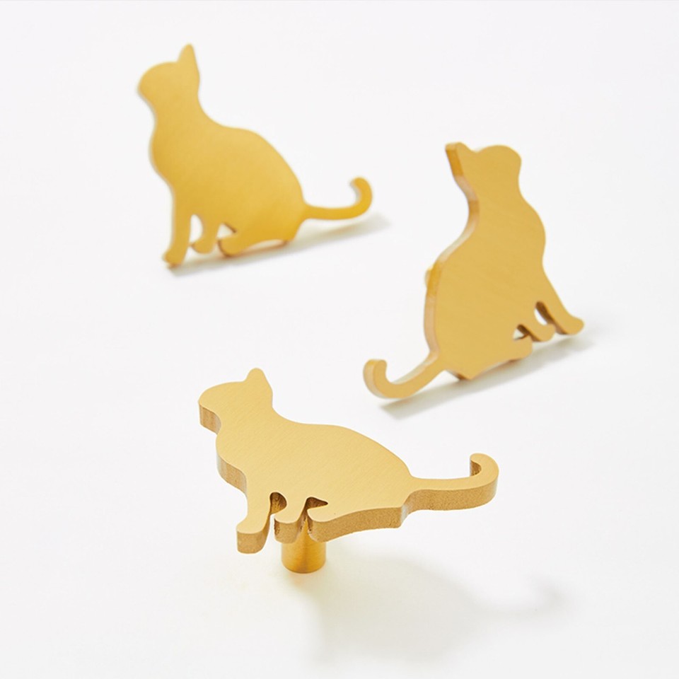 Cute Cat Cabinet knob Solid Brass drawer gold handle closet door brass ...