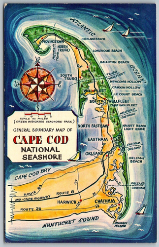 Cape Cod Massachusetts 1963 Postcard National Seashore Map | eBay