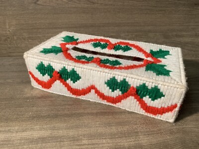 Vintage Tissue / Kleenex Box Cover Needlepoint Christmas Decoration ...