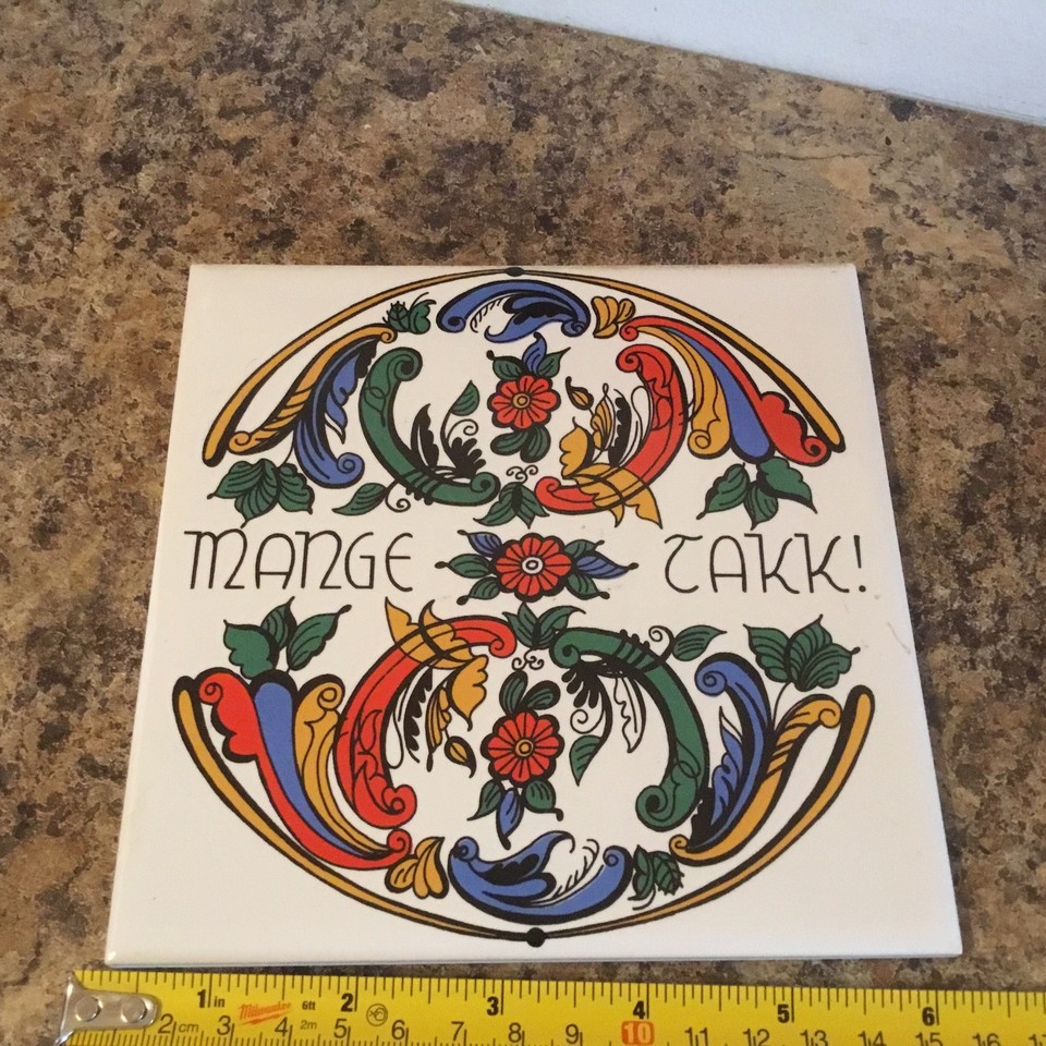 Vintage Figgjo Norway / Norwegian Rosemaling Folk Art Tile Table Trivet ...