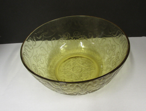 MADRID PATTERN AMBER INDIANA GLASS ROUND 9 " BOWL NEW RECOLLECTION MOLD ...