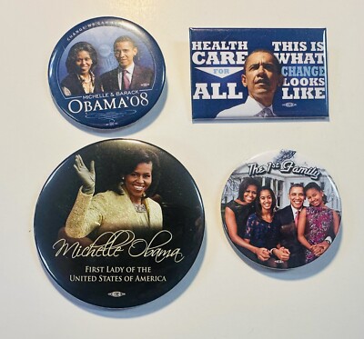 Barack Obama Buttons 4 Presidential Election Pin Pinback Michelle ...