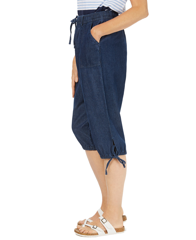 Karen Scott Women's Drawstring Denim Cotton Capri Pants (Twilight Wash ...