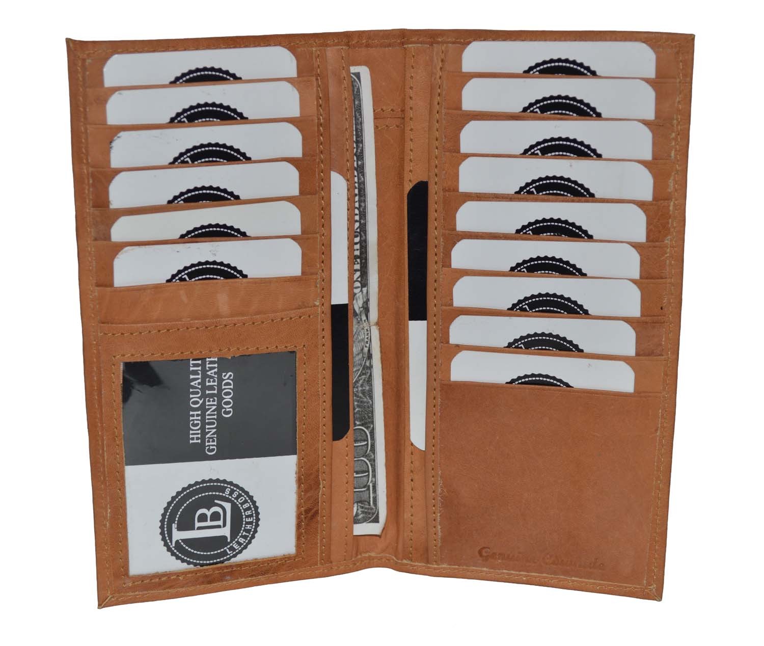 Leatherboss Genuine Leather Men Long Wallet Pockets ID Card Clutch ...