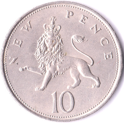 Circulated Large 10 Ten Pence New Pence Coins 1968 - 1981 10p Royal ...