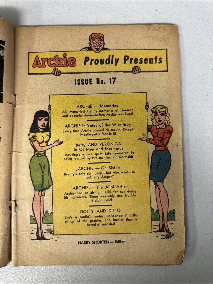 Archie Comics #17 1945 Golden Age 1st Print Betty Fair/Good | eBay
