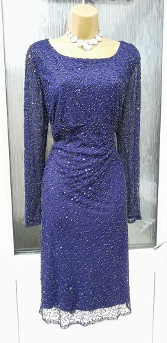 KALEIDOSCOPE Navy Beaded Mesh Long Sleeve Stretch Ruched Midi Dress UK ...