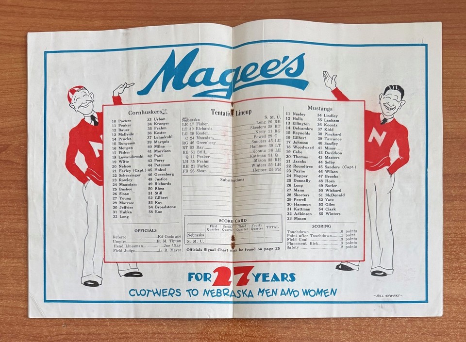 vintage 1929 NCAA NEBRASKA CORNHUSKERS vs SMU MUSTANGS COLLEGE FOOTBALL ...