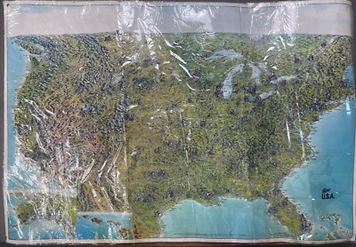 Vintage Large Portrait Map USA Cities Meridian Graphics Inc Cartoon ...