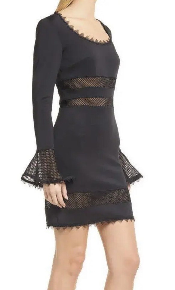 SHO BY TADASHI SHOJI XL Black Bell Sleeve Mesh Bodycon Cocktail Dress ...