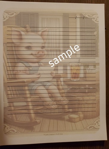 Pig On Porch Reading Mail lined stationary paper (25 Sheets) 8 ¹/² x 11 ...