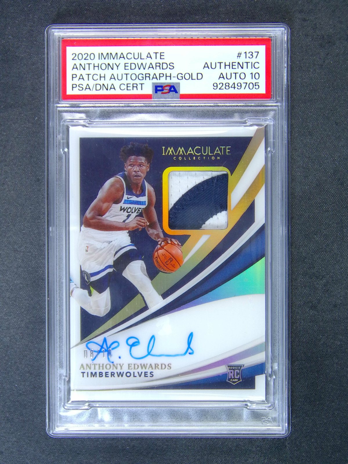 2020-21 Panini Immaculate Anthony Edwards #137 RPA RC Patch Gold /10 ...