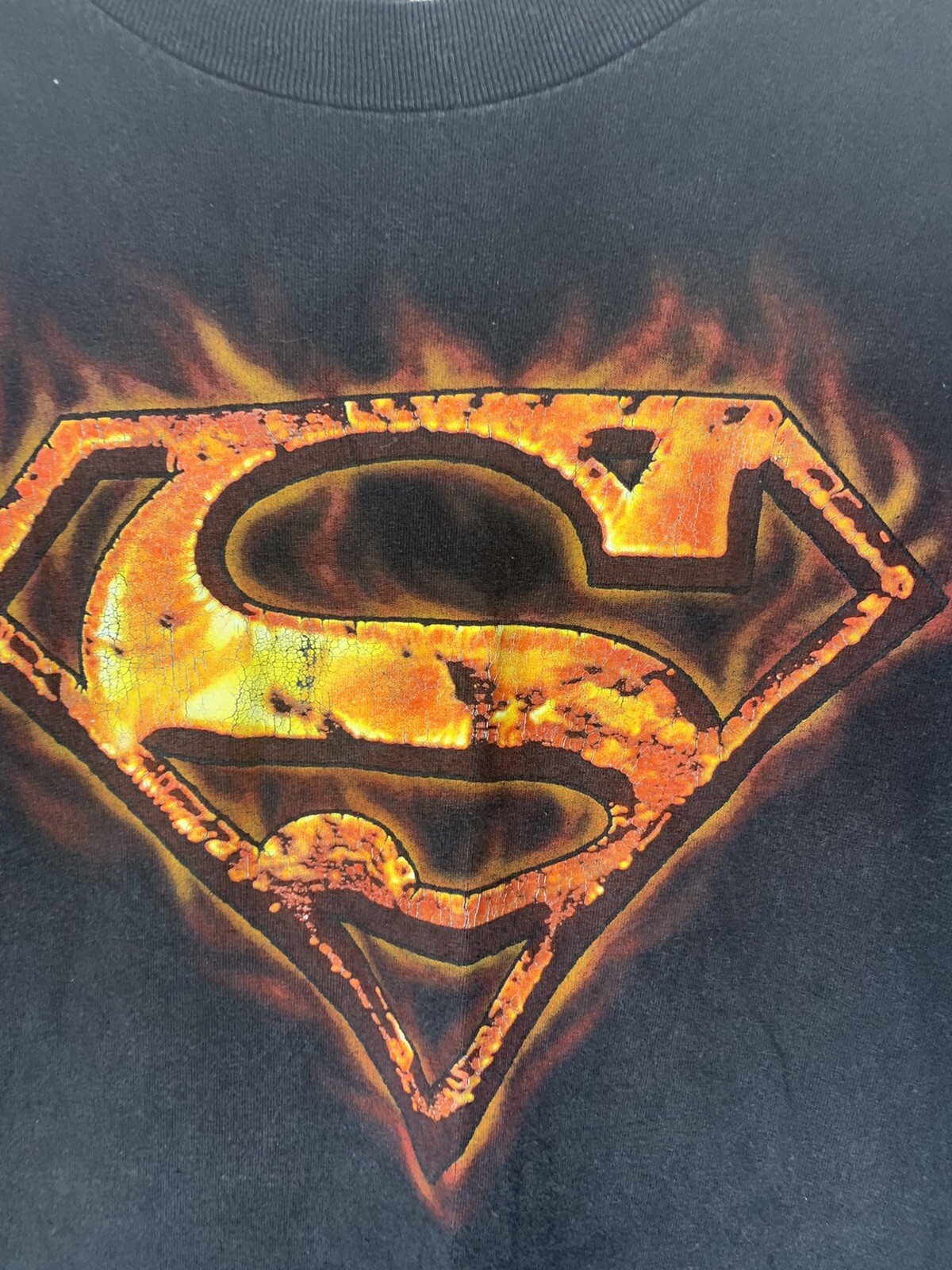 DC Comic Superman Flames Fire Logo Black Faded Distre… - Gem