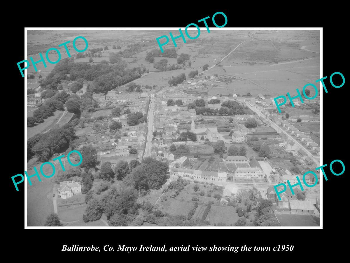 OLD POSTCARD SIZE PHOTO BALLINROBE MAYO IRELAND, AERIAL VIEW OF TOWN ...