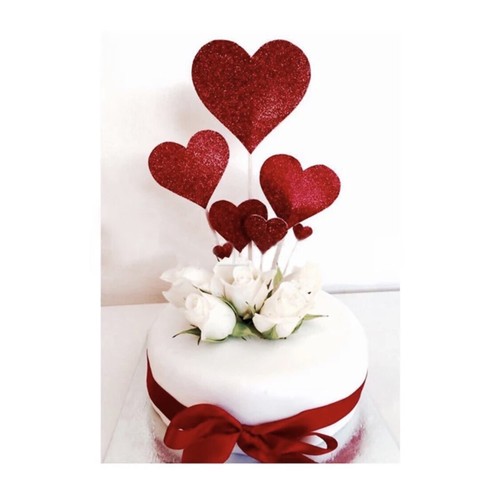 7 Pcs Red Heart Cake Topper Set Wedding Cake Valentines Day Cake ...