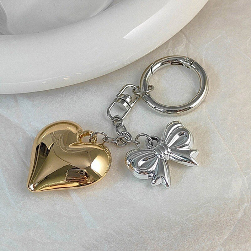 Vintage Love Heart Bowknot Keychain Y2K Keyring For Girls Bag Pendant ...