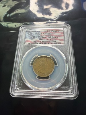 1966 Jamaican half penny (burn scar on reverse) WTC ground zero 9/11 ...