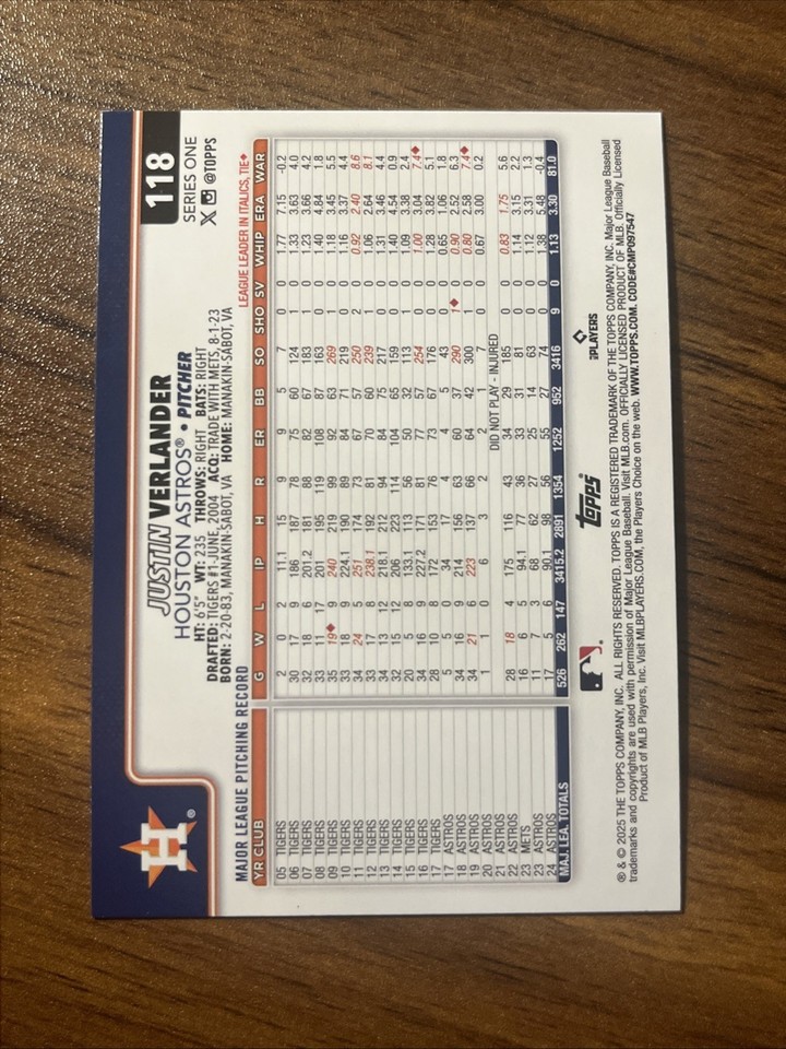 2025 Topps Series 1 - Justin Verlander #118 Confetti | eBay