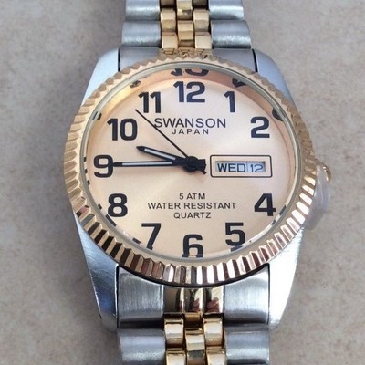 Swanson Japan Men's Two Watch Round Gold Day & Date Dial Two-Tone ...