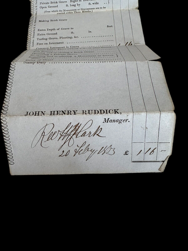 Burial Cemetery Receipt 1863 England Antique Funeral Ephemera Henry ...