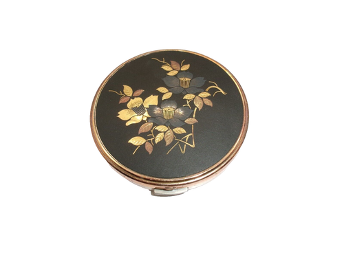 Vintage Crown Makeup Powder Compact Damascene Flowers and Leaves Gold ...