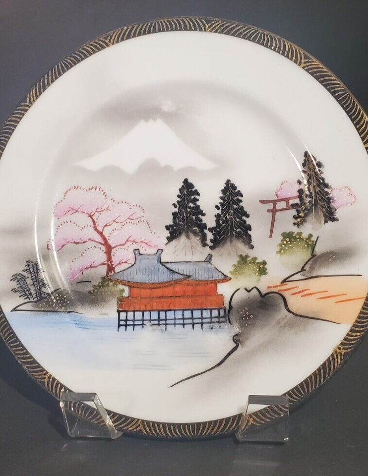 Vintage Pair Hand Painted Mt. Fuji Japanese Porcelain Plates | eBay
