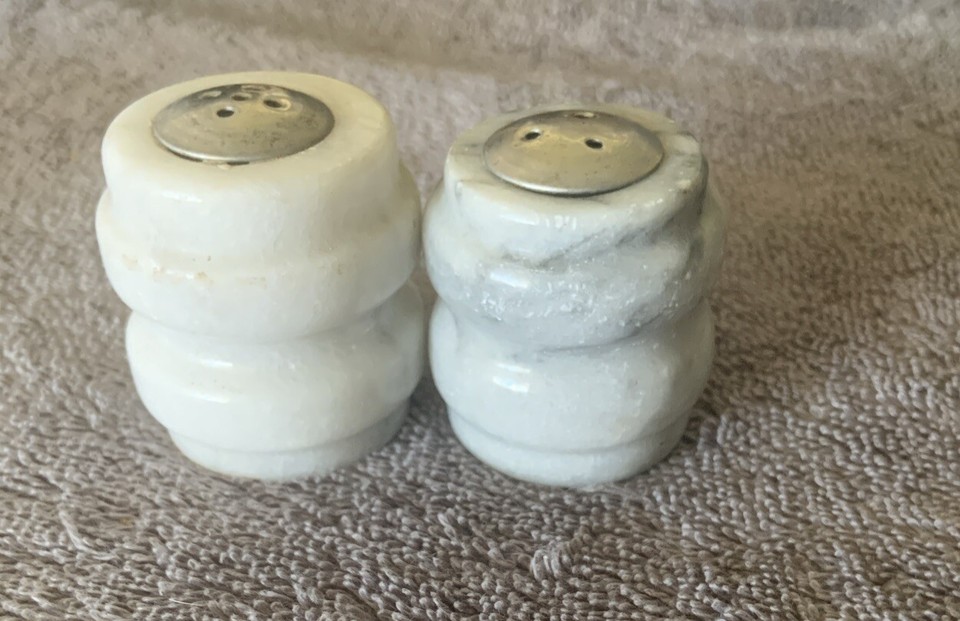 Marble Salt And Pepper Shaker Set Vintage White Salt & Gray Pepper | eBay