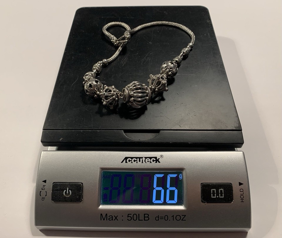 BA Suarti Bali Sterling Silver 18" Necklace 66g Byzantine Open Ball ...