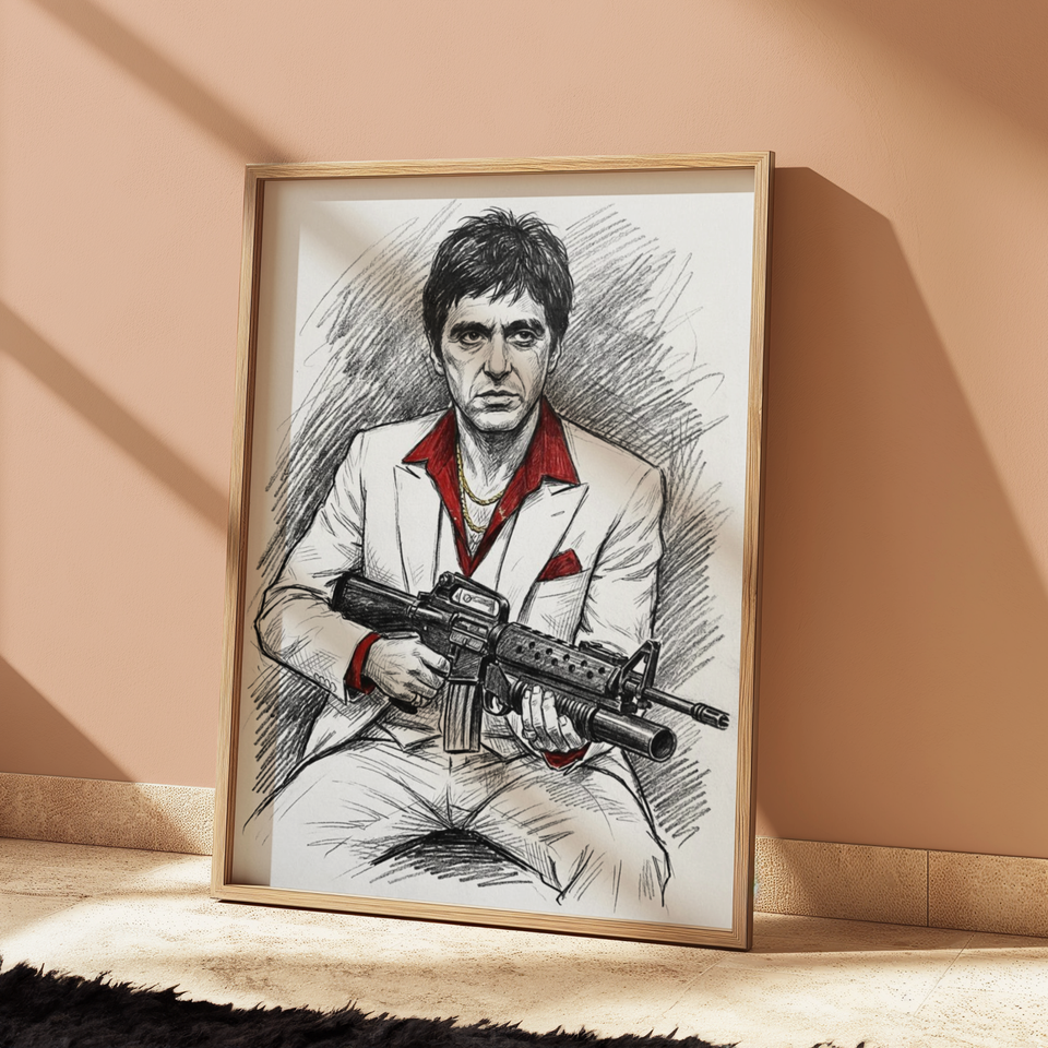 TONY MONTANA SCARFACE DRAWING PRINT PORTRAIT SKETCH 8" x 10" WALL ART ...