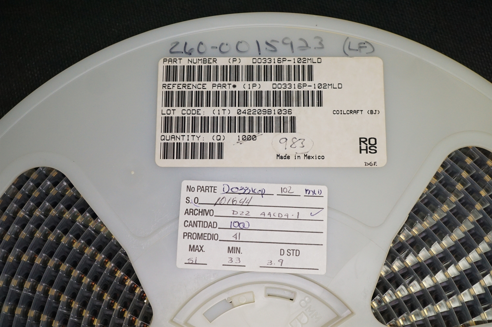 Lot of 5 DO3316P-102MLD Coilcraft Fixed Inductor 1 uH 100kHz 9 mOhms 20 ...