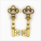 10 Skeleton Key Charms Antiqued Gold Steampunk Pendants Trinity 2 Sided ...