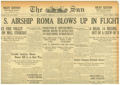 Roma US, Italy Airship blows up in flight.Rare Early Report February 21 ...