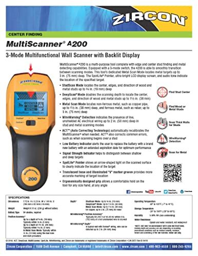 Zircon Multiscanner A200 Electronic Wall Scanner / Metal Detector/ Live ...