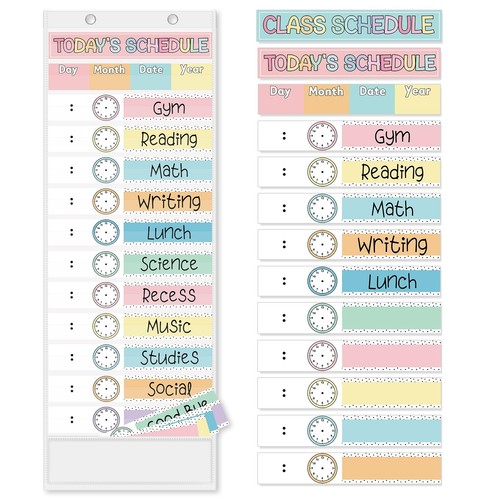 Pastel Daily Schedule Pocket Chart 13 x 35.5 In Colorful 13 + 1 Pocket ...