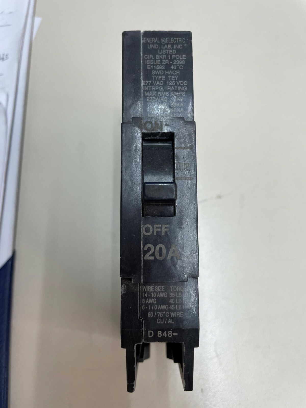 TEY120 GE Circuit Breaker 1-pole 20 amp bolt-on | eBay