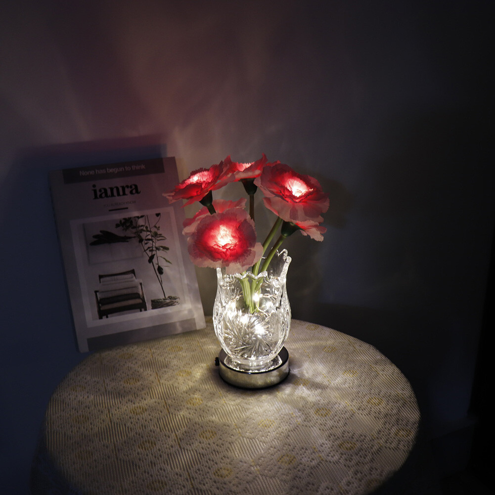 LED Artificial Flower Lamp Christmas Gift Carnation Vase Desk Lamp Home ...