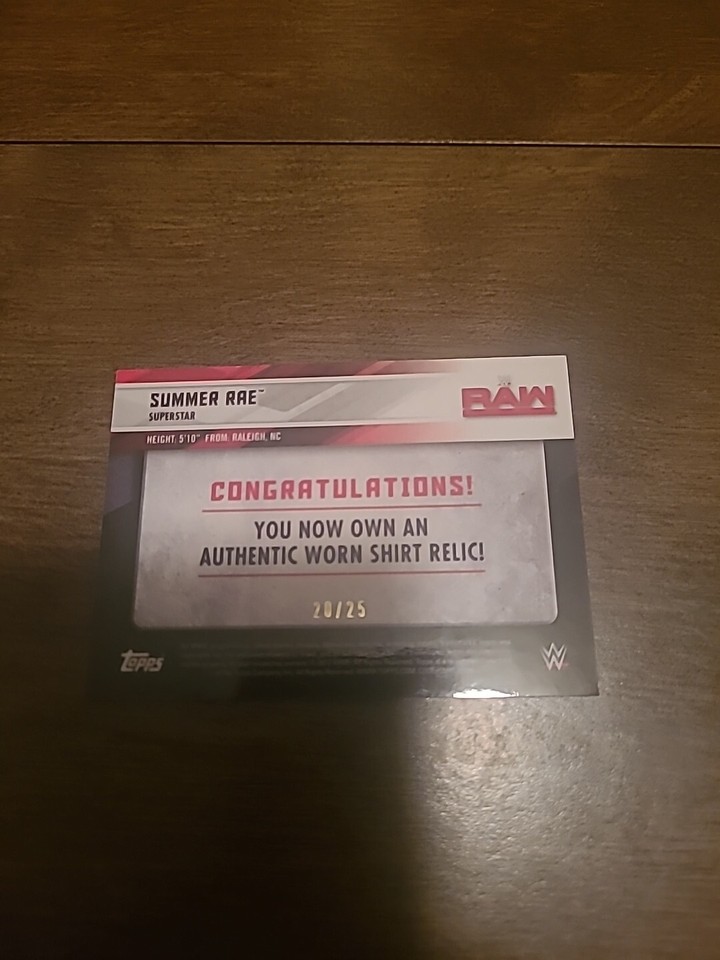 Nice 2017 Topps WWE Raw Summer Rae Authentic Shirt Relic Silver #20/25 ...