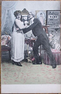 Risque French 1900 Postcard: Mucha Poster-Woman in Theatre Dressing ...