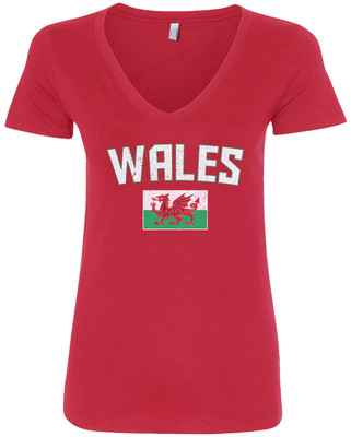 Threadrock Women's Wales Flag V-neck T-shirt United Kingdom Welsh ...