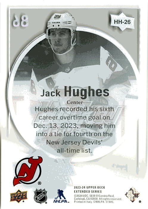 Jack Hughes New Jersey Devils 2023-24 Upper Deck Extended Hockey Heroes ...