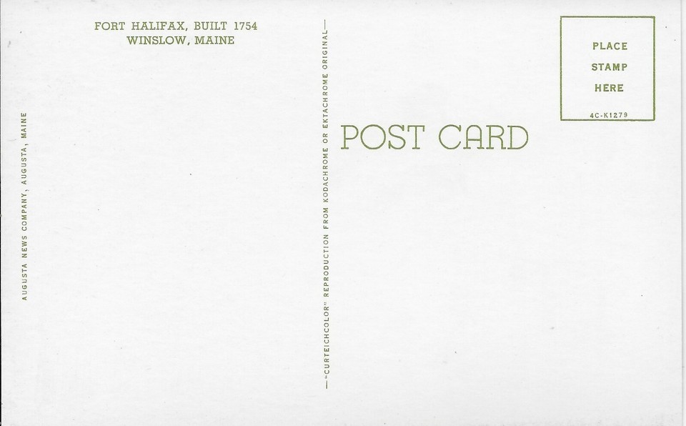 Fort Halifax, Built 1754, Winslow, Maine, 1954 --POSTCARD | eBay