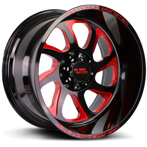 (Set of 4) Off-Road Monster M22 20x10 6x135 -19mm Black/Red Wheels Rims ...