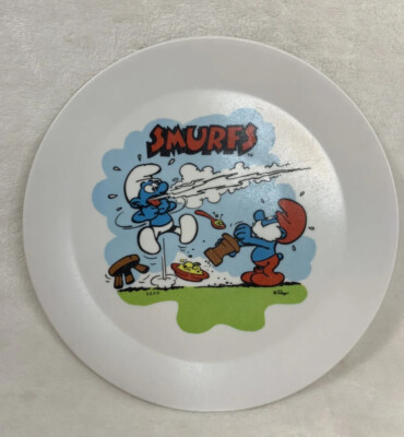 Vintage The Smurfs Melamine Child Kids Toddler 8" Plate Deka USA Papa ...